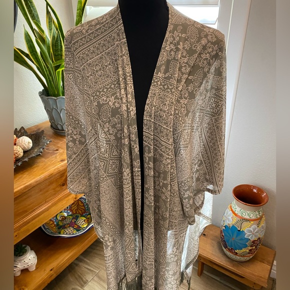 Jackets & Coats | Ember Gray And Olive Colors Mix White Floral Pattern ...